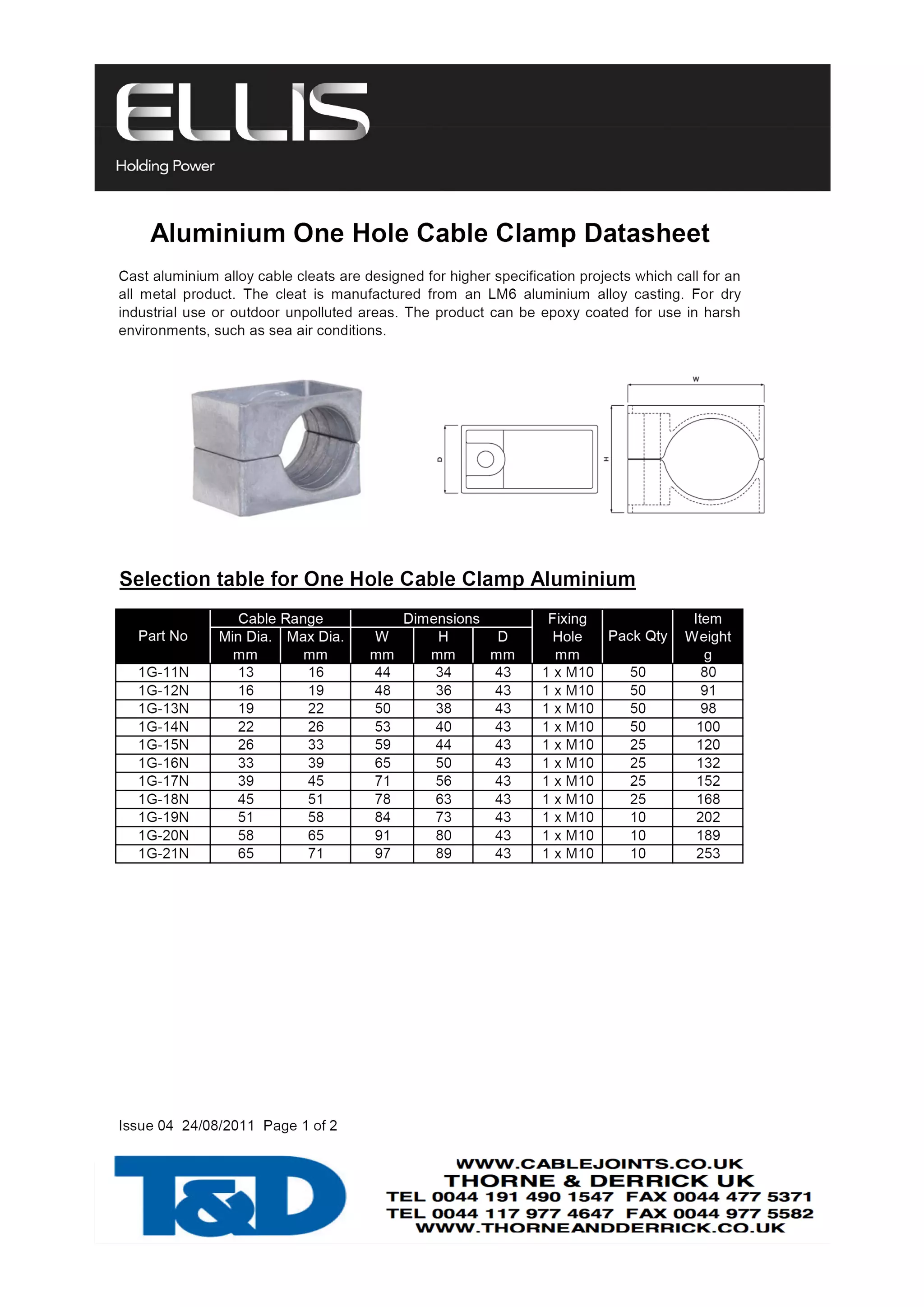 Ellis Patents Single Hole Aluminium Cable Clamps - Aluminium One Hole ...