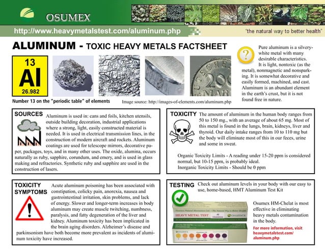 Aluminum Toxicity and Symptoms Factsheet | PDF | Chemistry | Science