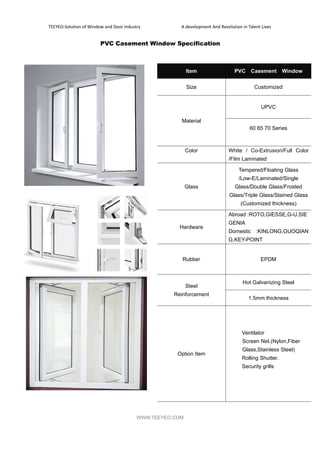 Teeyeo Aluminum and upvc window catalog | PDF