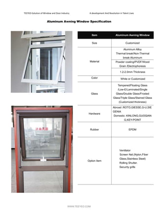 Teeyeo Aluminum and upvc window catalog | PDF