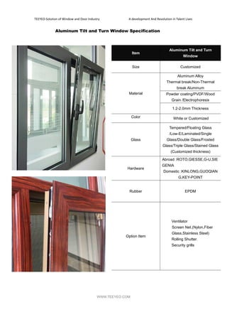 Teeyeo Aluminum and upvc window catalog | PDF