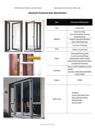 Teeyeo Aluminum and upvc window catalog | PDF