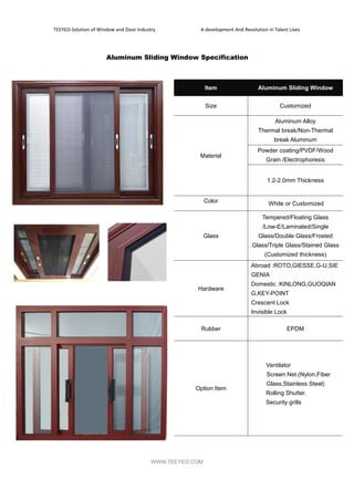 Teeyeo Aluminum and upvc window catalog | PDF