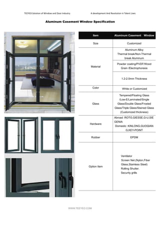 Teeyeo Aluminum and upvc window catalog | PDF