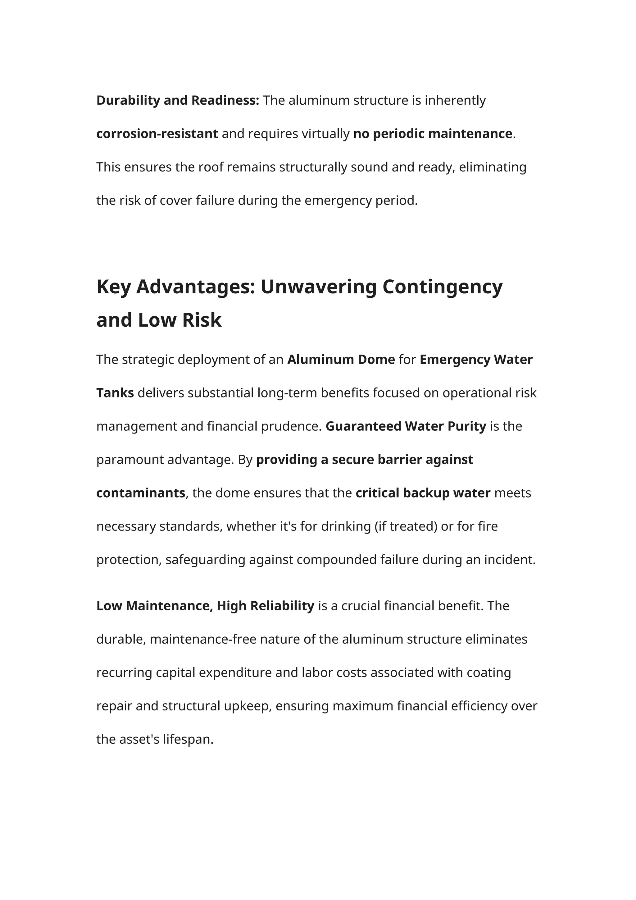 Aluminum Dome for Emergency Water Tanks Provides a Secure Barrier ...