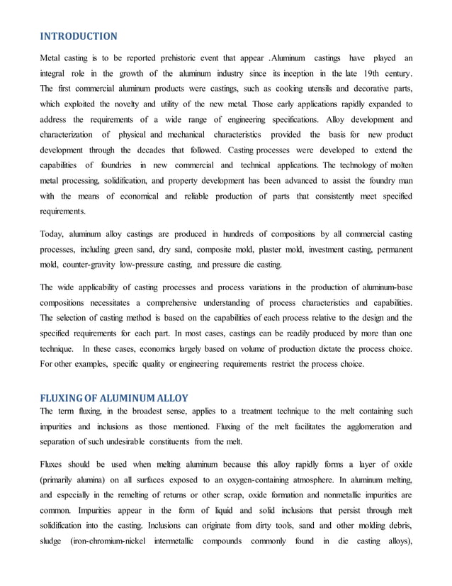 Aluminum fluxes and degassing methode | DOCX