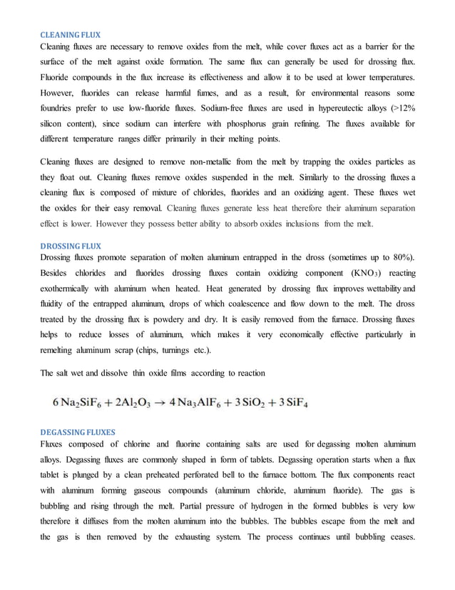 Aluminum fluxes and degassing methode | DOCX