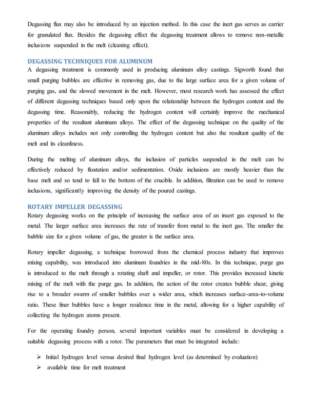 Aluminum fluxes and degassing methode | DOCX