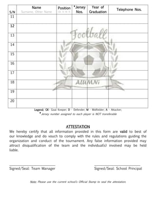 Alumni Football Competition Registration Form - 2014 | PDF