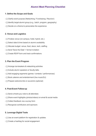 Alumni_Meet_Planning_Checklist for planning better alumni event | PDF