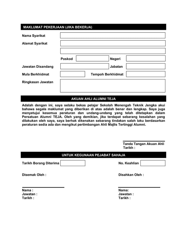 Borang Alumni Teja | PDF