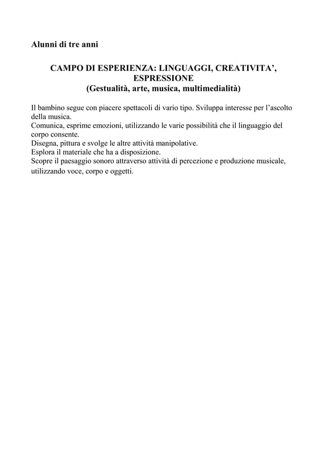 Alunni di tre anni.docx traguardi di competenze scuola dell'infanzia | PDF
