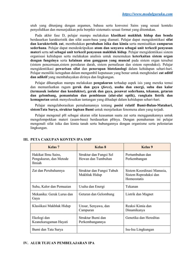 Alur Tujuan Pembelajaran (ATP) IPA Kelas 8 SMP Fase D | DOCX