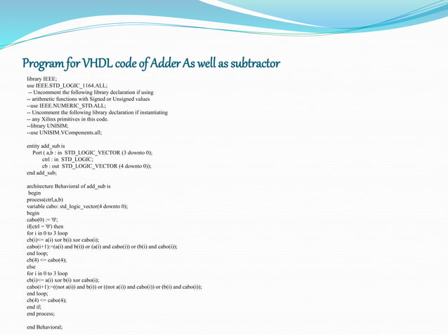 Arithmatic logic unit using VHDL (gates) | PPTX
