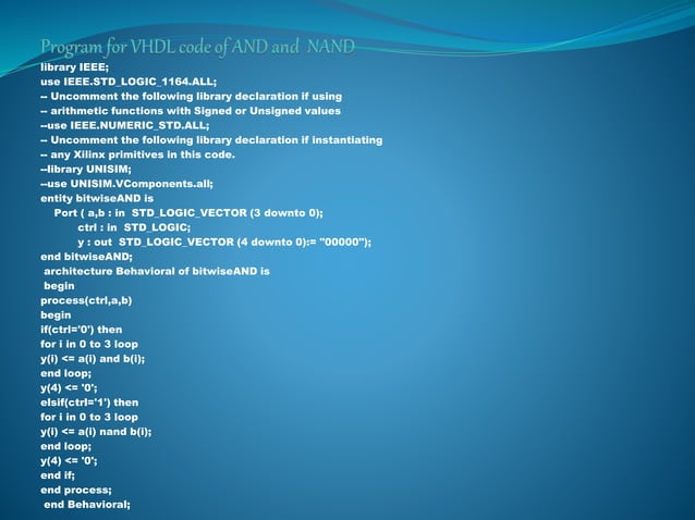 Arithmatic logic unit using VHDL (gates) | PPTX