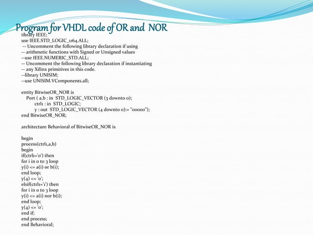 Arithmatic logic unit using VHDL (gates) | PPTX