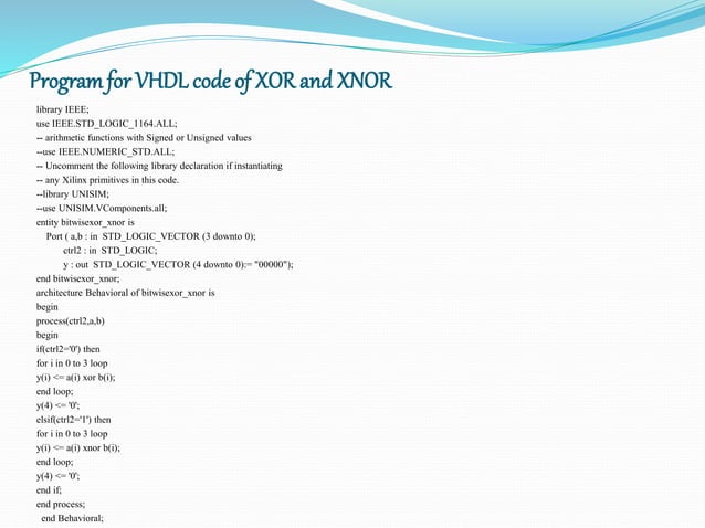 Arithmatic logic unit using VHDL (gates) | PPTX