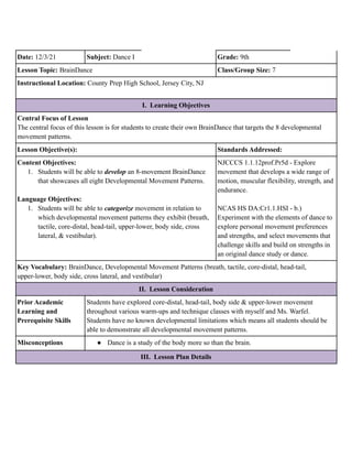 BrainDance Lesson | PDF