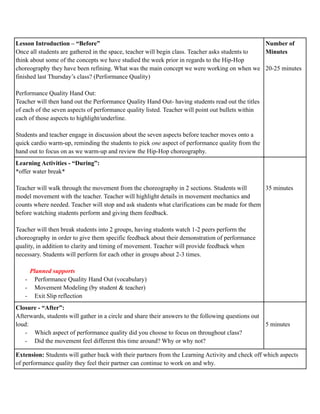Performance Quality Lesson | PDF