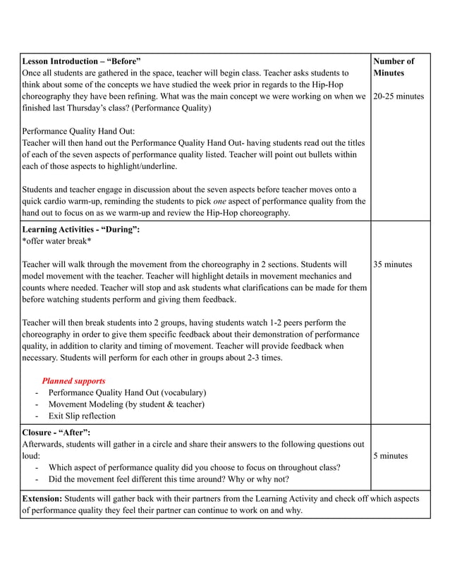Performance Quality Lesson | PDF
