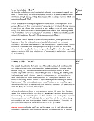 "Producing a Dance Show" Unit Plan | PDF