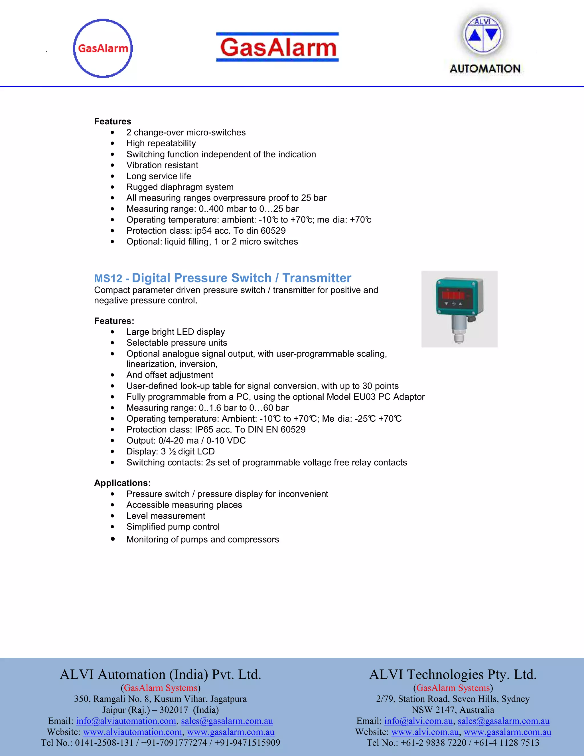 Alvi automation (gas alarm) product brochure 2019 | PDF