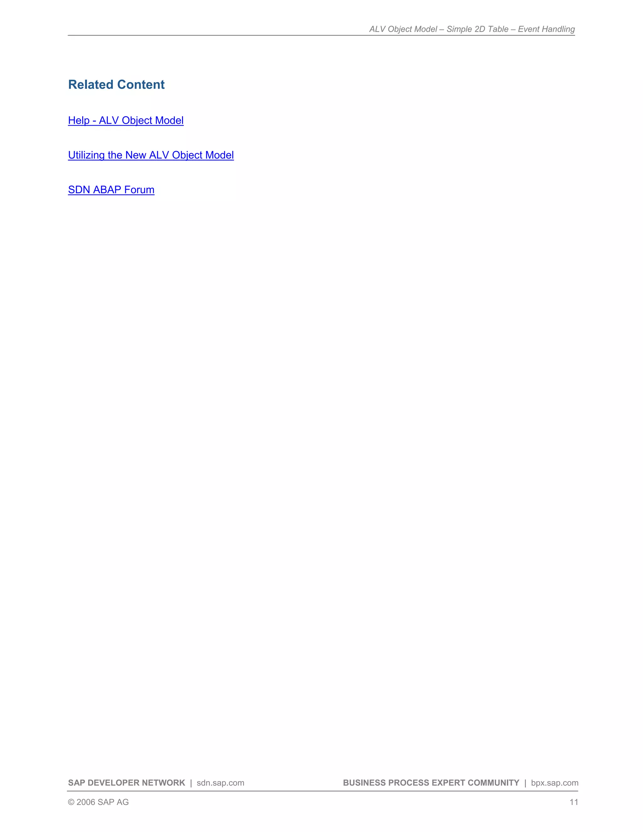 Alv object model simple 2 d table - event handling | PDF | Free Download