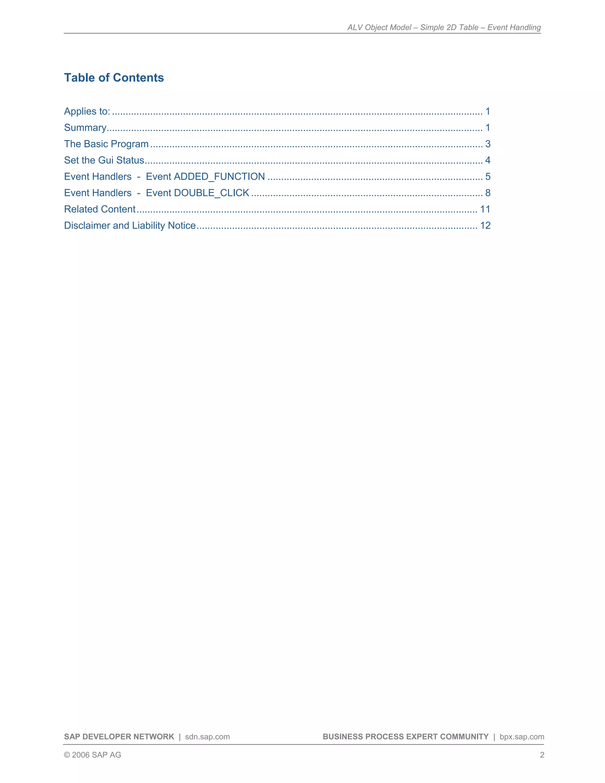 Alv object model simple 2 d table - event handling | PDF