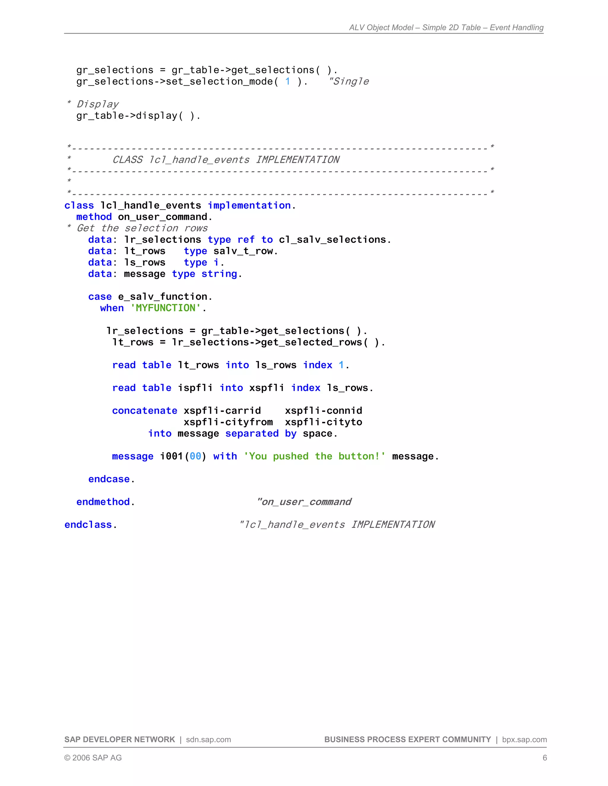 Alv object model simple 2 d table - event handling | PDF | Free Download