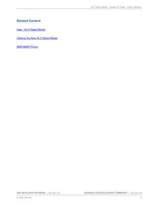 Alv object model simple 2 d table - event handling | PDF