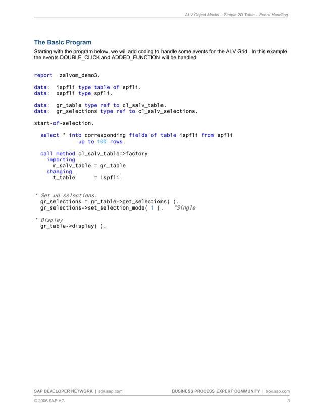 Alv object model simple 2 d table - event handling | PDF