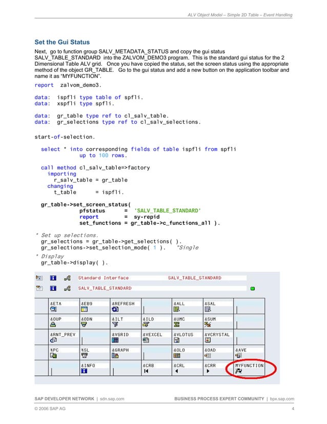 Alv object model simple 2 d table - event handling | PDF
