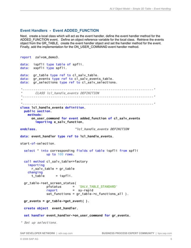 Alv object model simple 2 d table - event handling | PDF