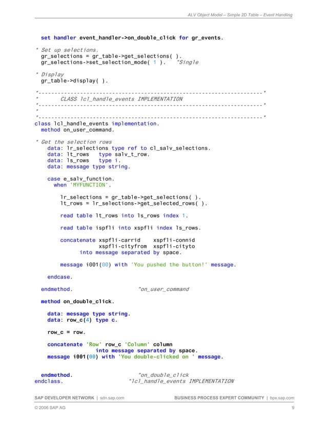 Alv object model simple 2 d table - event handling | PDF