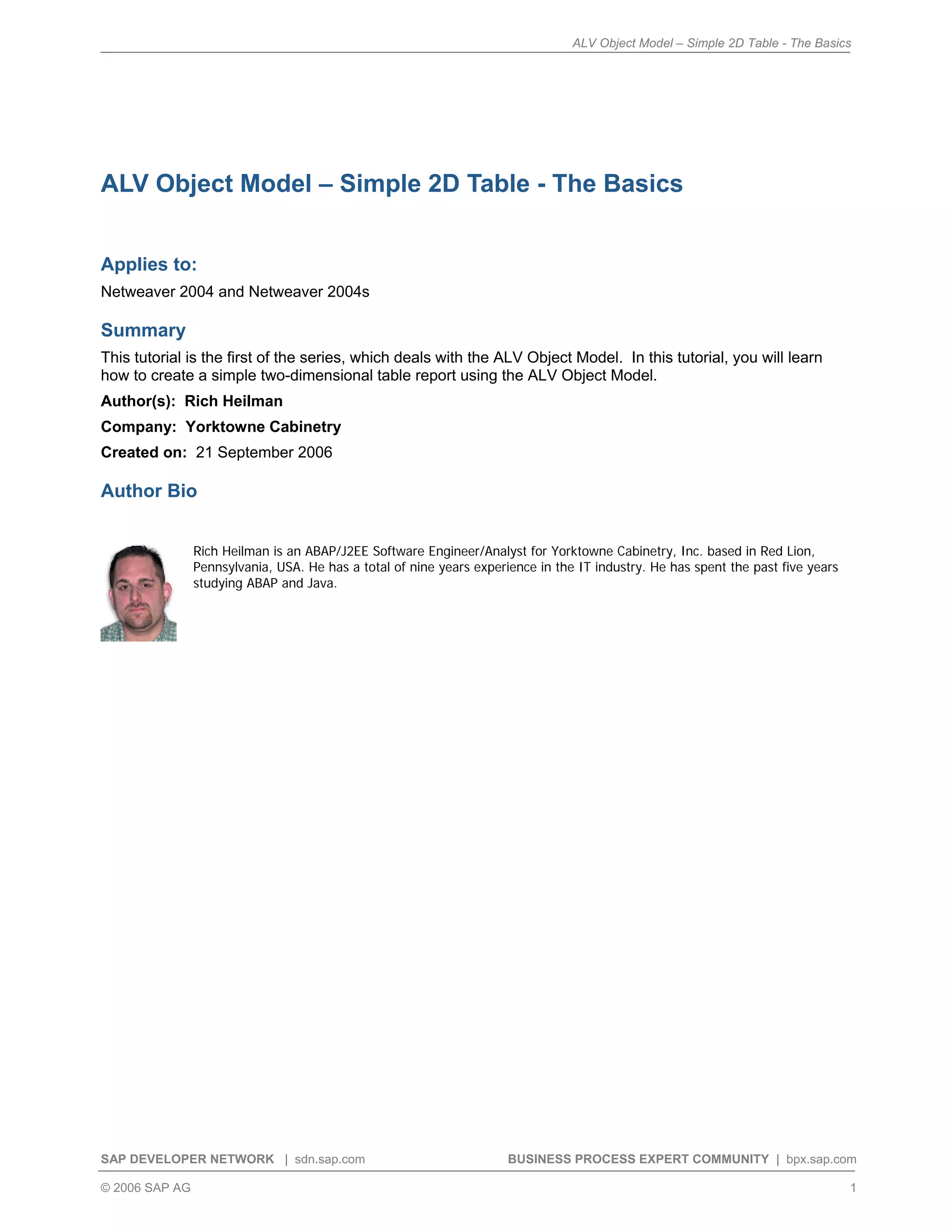 Alv object model simple 2 d table - the basics | PDF