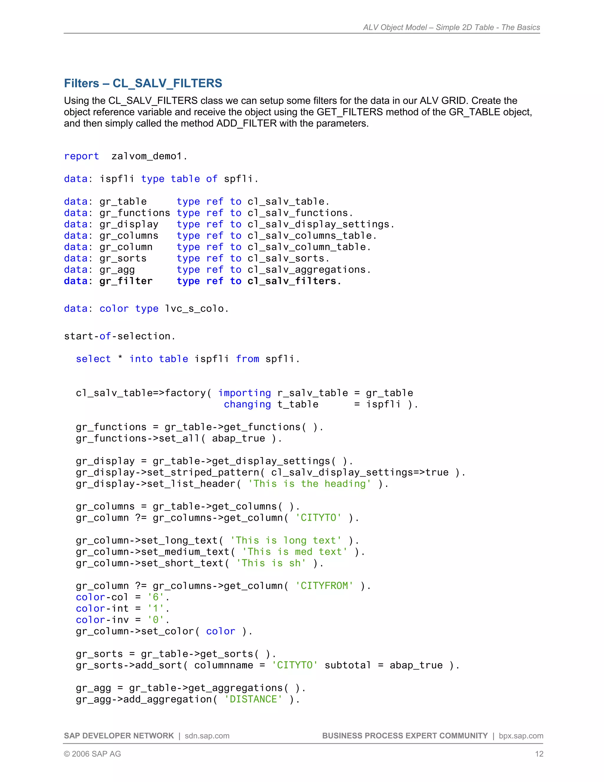 Alv object model simple 2 d table - the basics | PDF