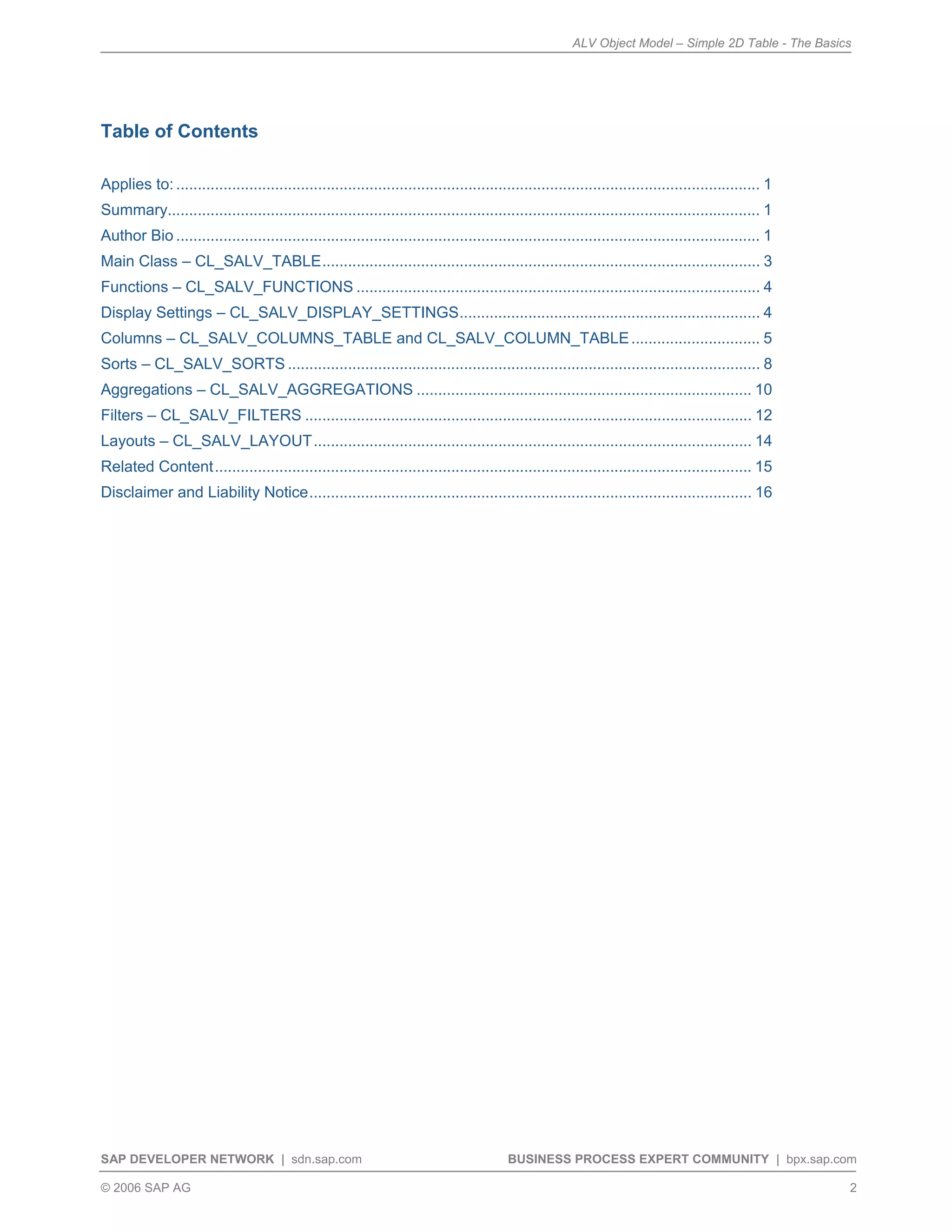 Alv object model simple 2 d table - the basics | PDF