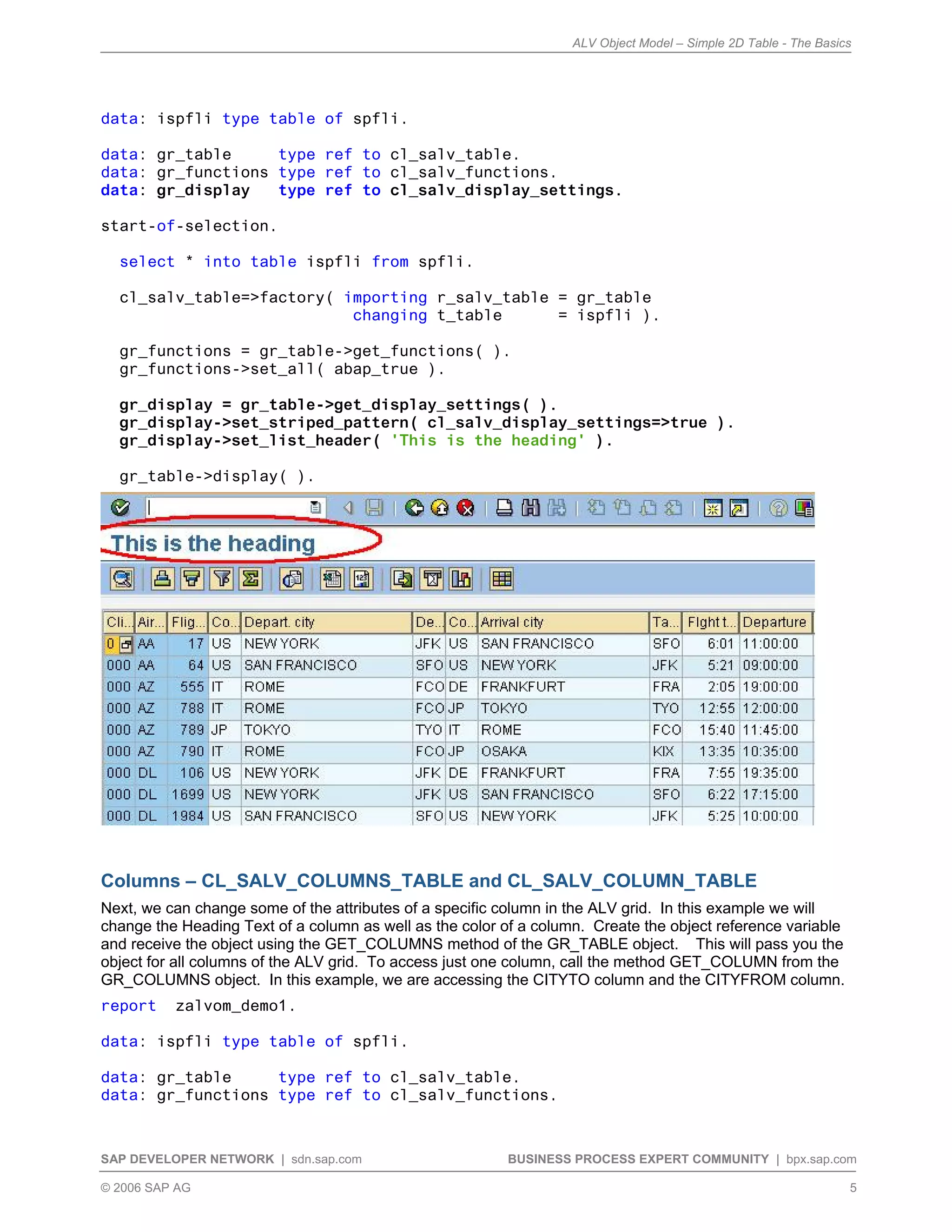 Alv Object Model Simple 2 D Table The Basics Pdf