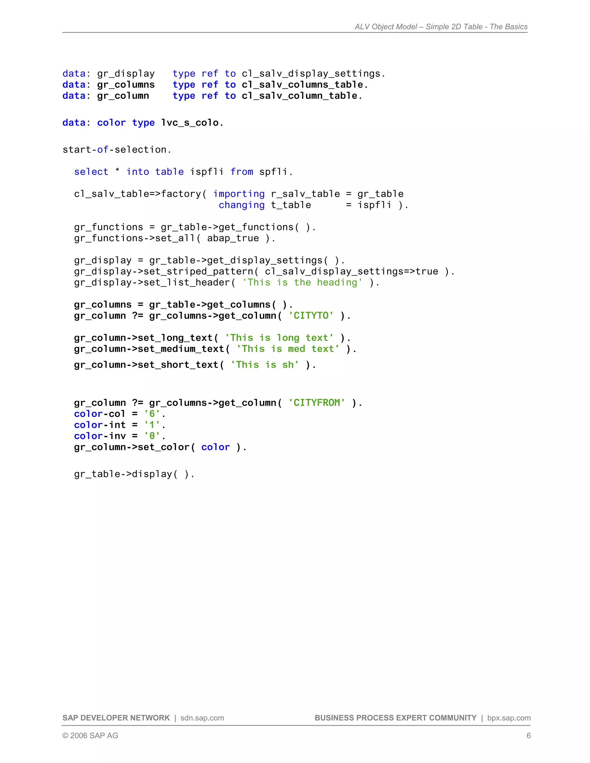 Alv object model simple 2 d table - the basics | PDF | Free Download