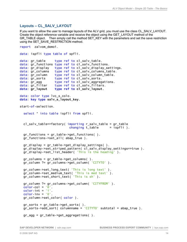 Alv Object Model Simple 2 D Table The Basics Pdf
