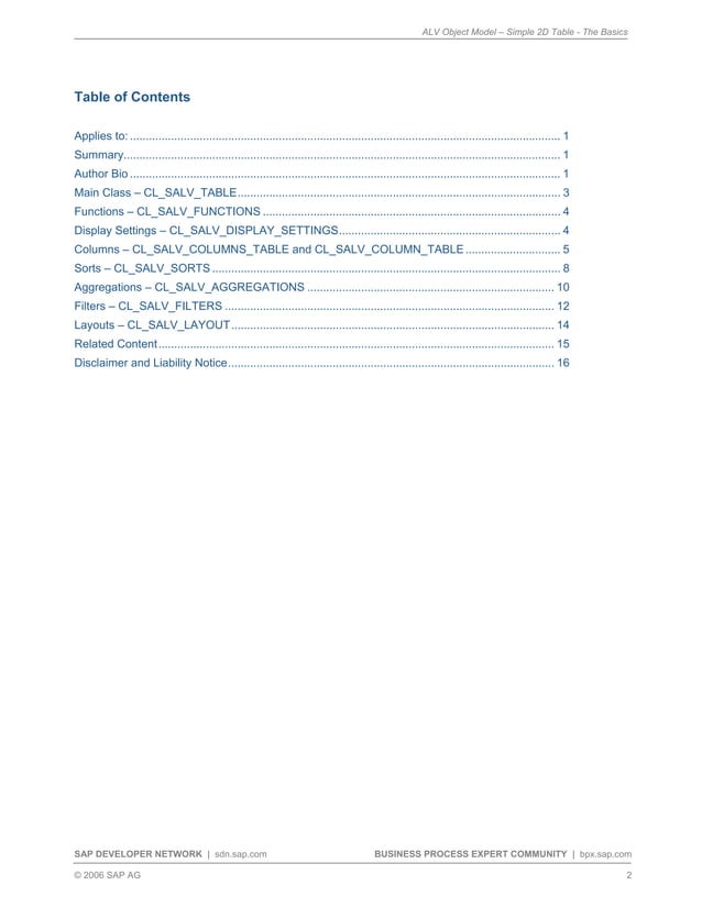 Alv Object Model Simple 2 D Table The Basics Pdf