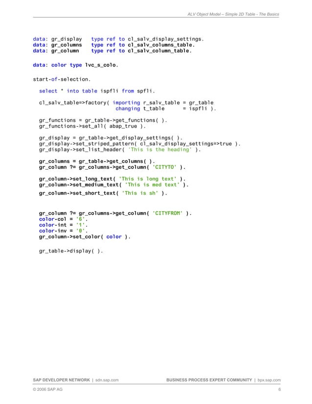 Alv Object Model Simple 2 D Table The Basics Pdf