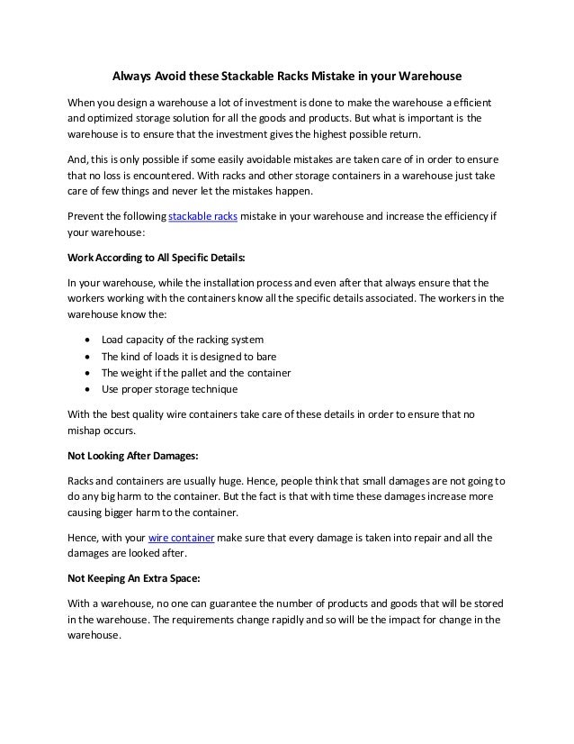 Always avoid these stackable racks mistake in your warehouse