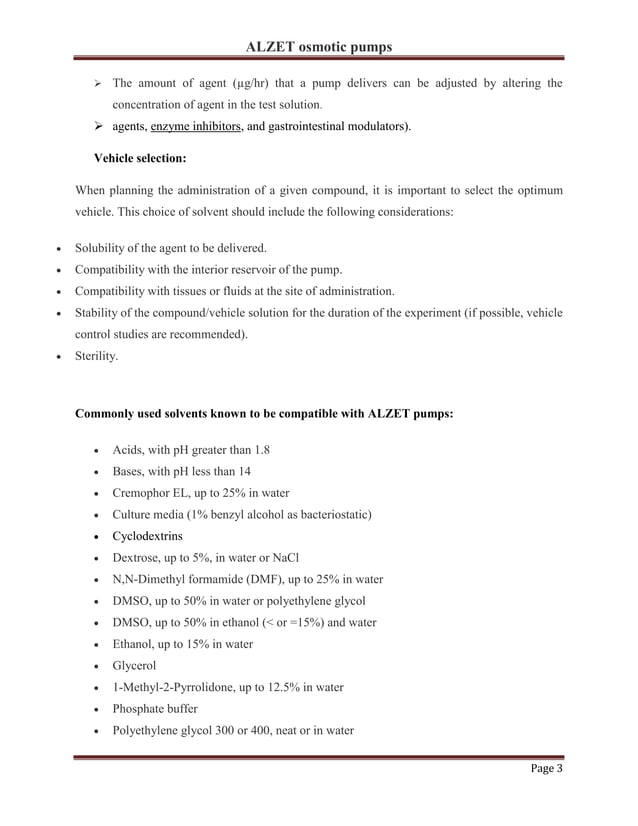 Alzet osmotic pumps | PDF | Chemistry | Science