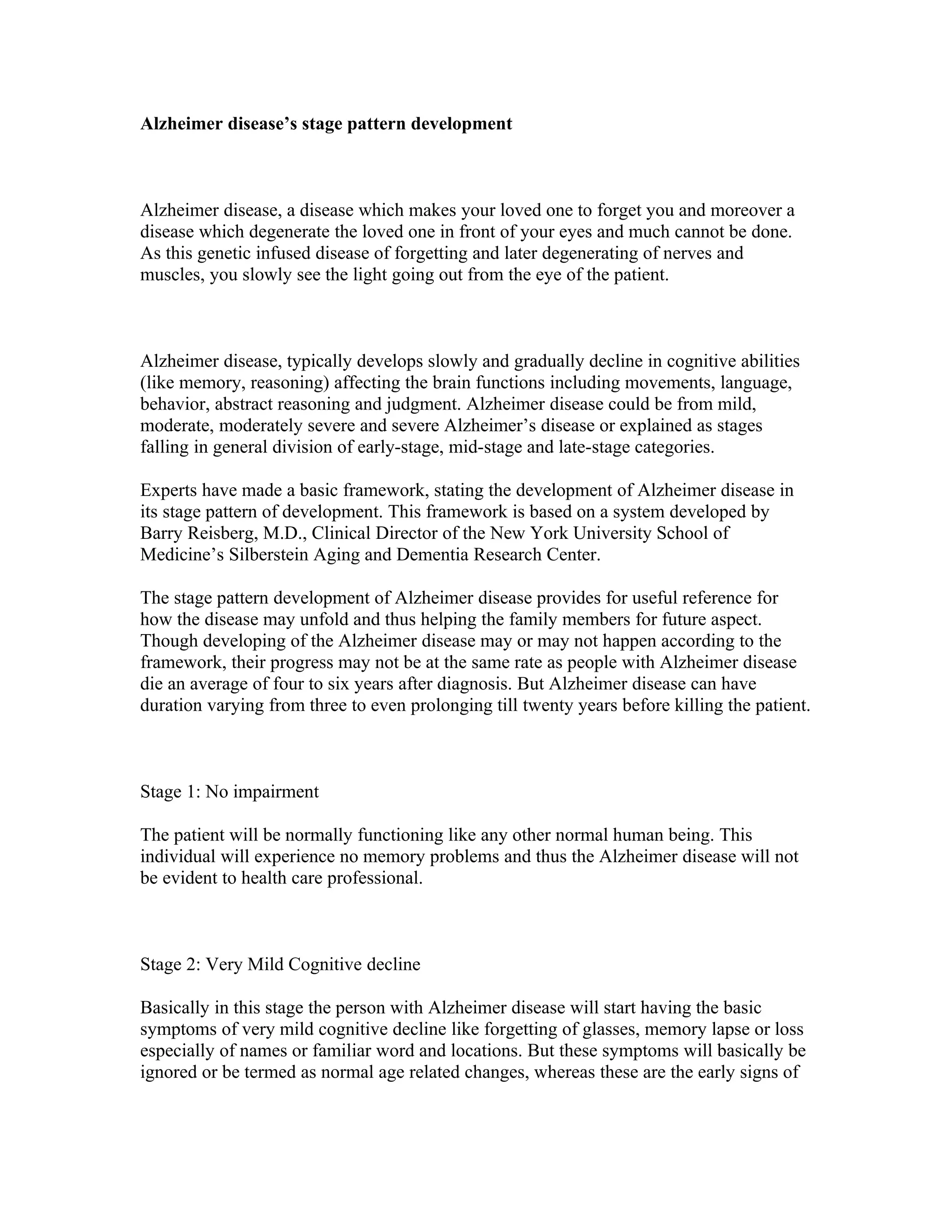 Alzheimer disease's stage pattern development | PDF