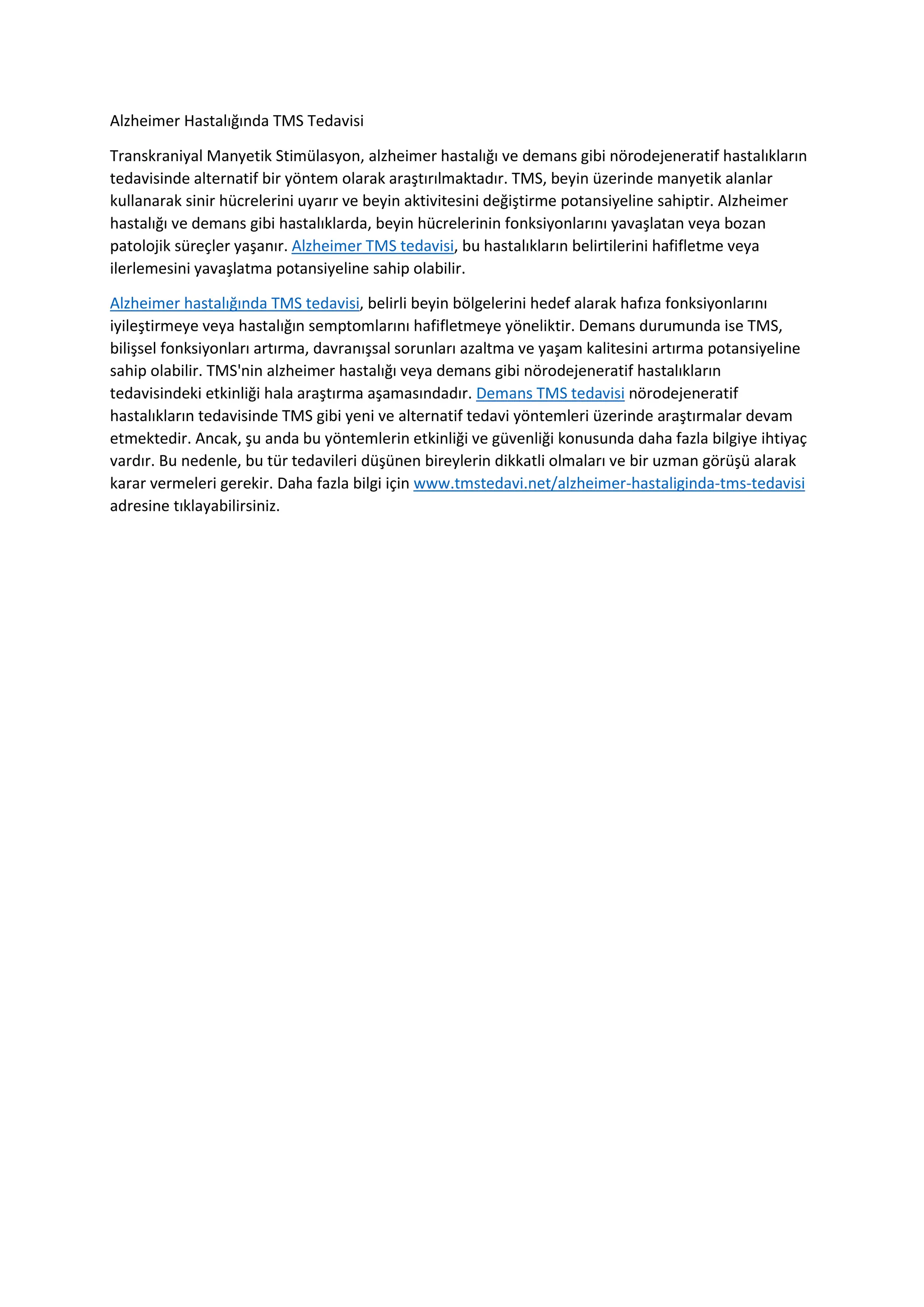 Alzheimer Hastaliginda TMS Tedavisi.pdf. | PDF