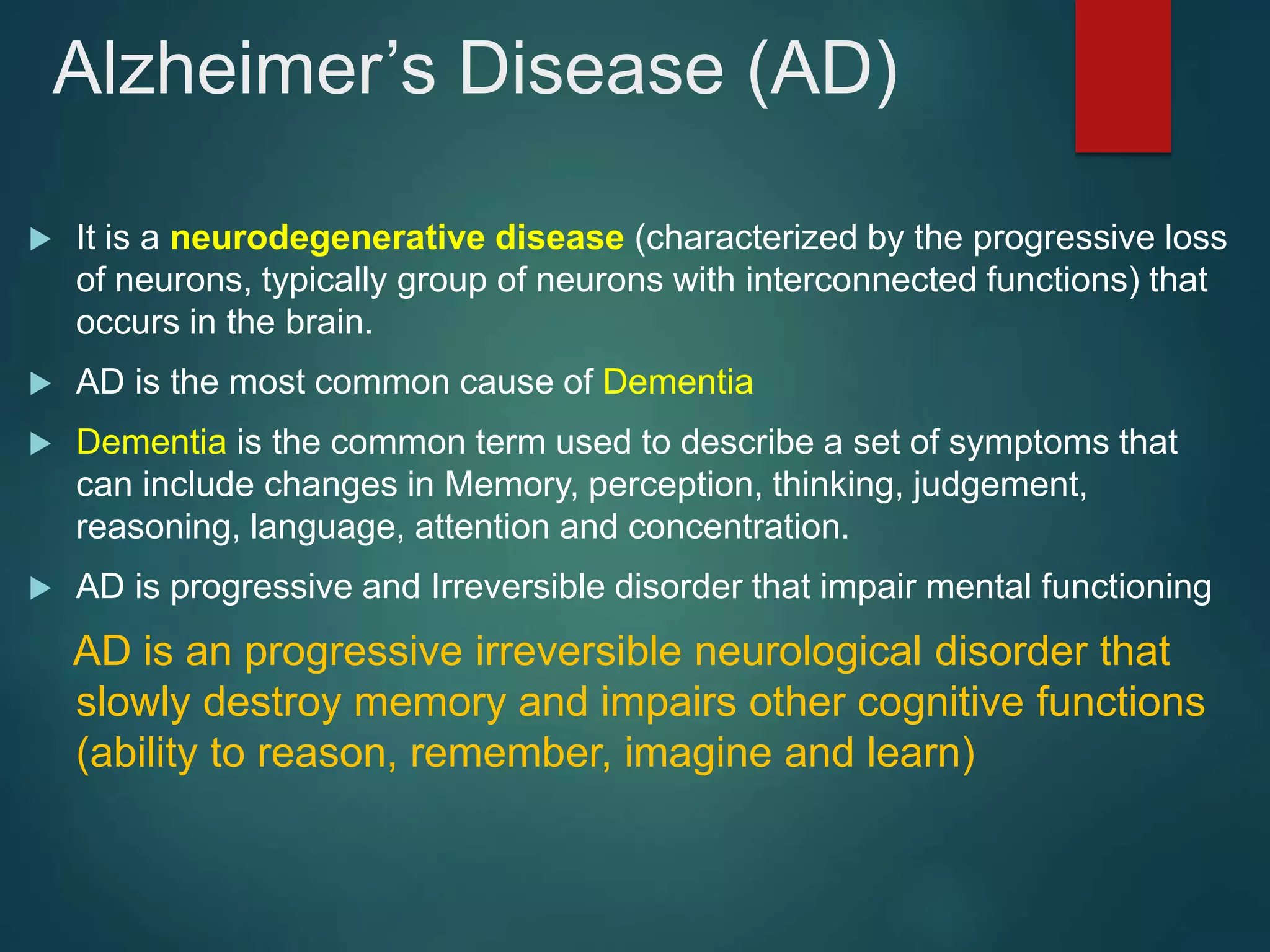 Pathopysiology of Alzheimer's disease | PPT