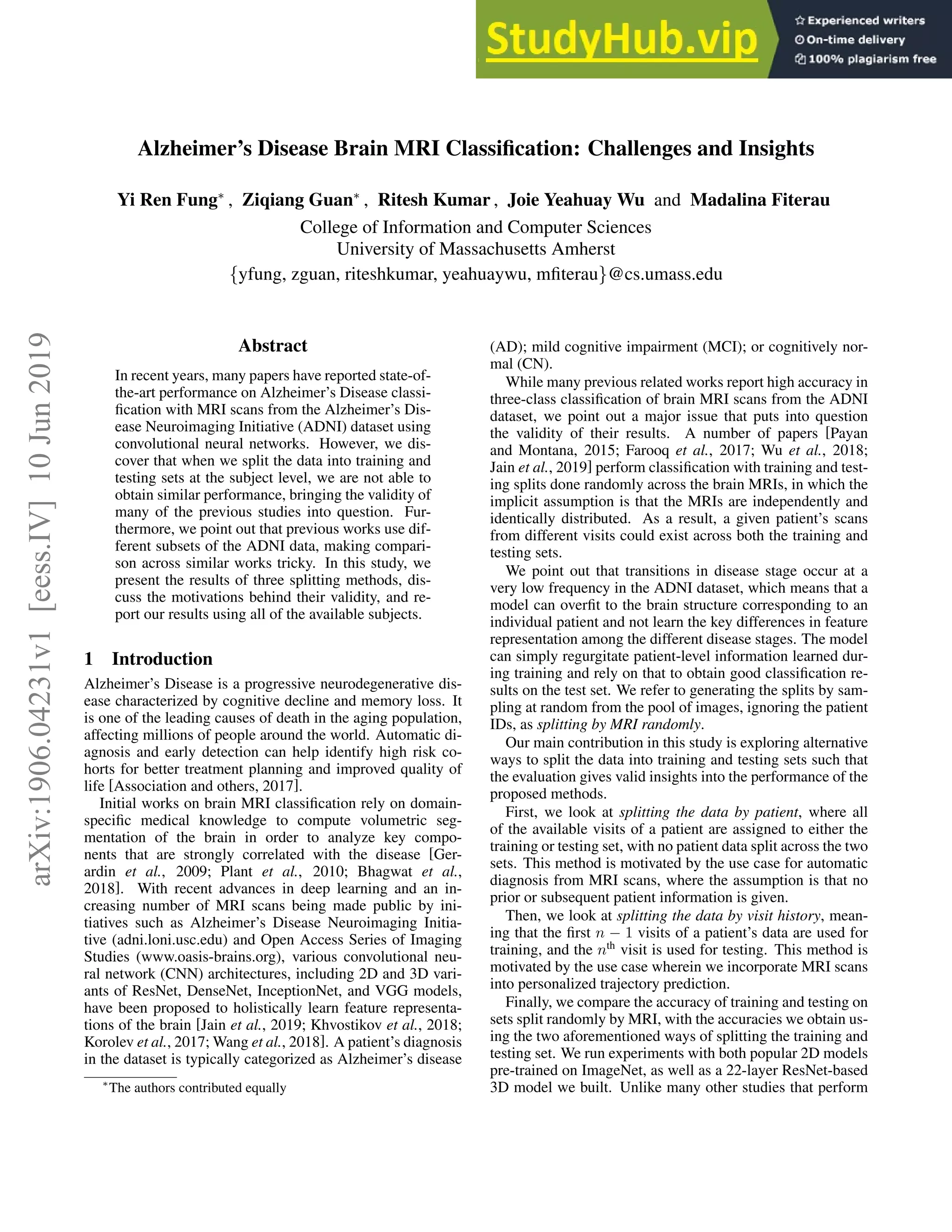 Alzheimer S Disease Brain MRI Classification Challenges And Insights | PDF