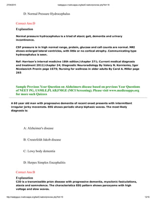 Alzheimers disease sample questions based on neet pg , usmle, plab and ...