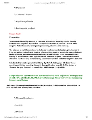 Alzheimers disease sample questions based on neet pg , usmle, plab and ...